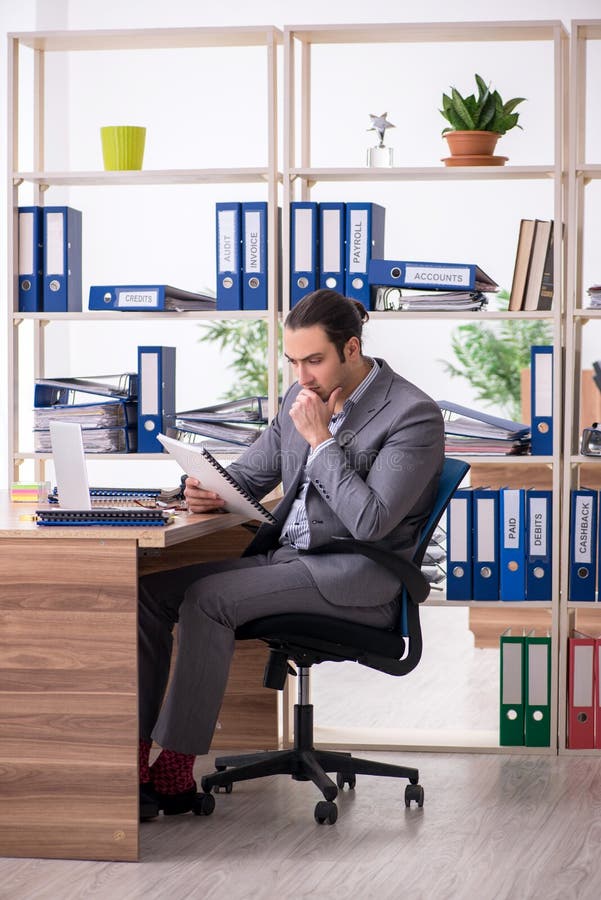 Young Male Employee Businessman at Workplace Stock Image - Image of ...