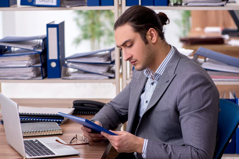 Young Male Employee Businessman at Workplace Stock Photo - Image of ...