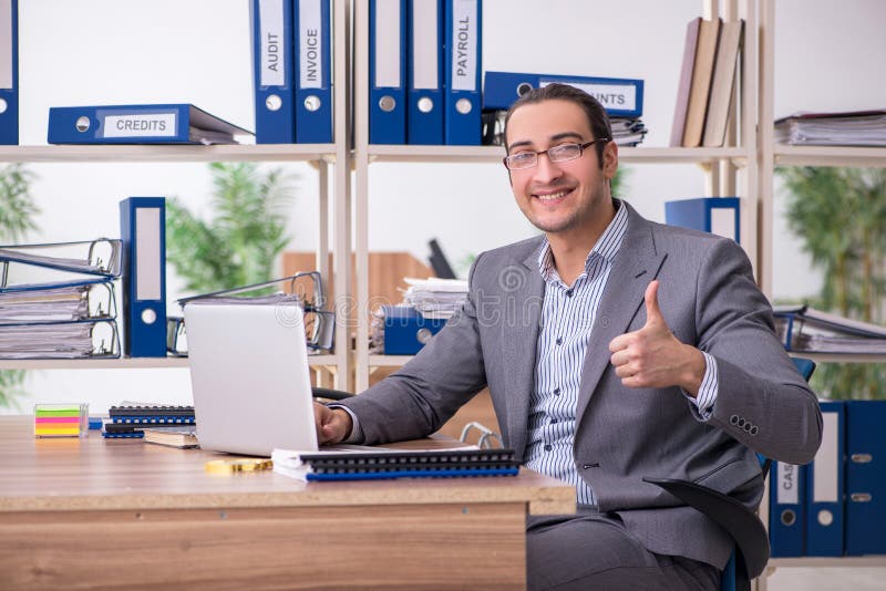 Young Male Employee Businessman at Workplace Stock Image - Image of ...