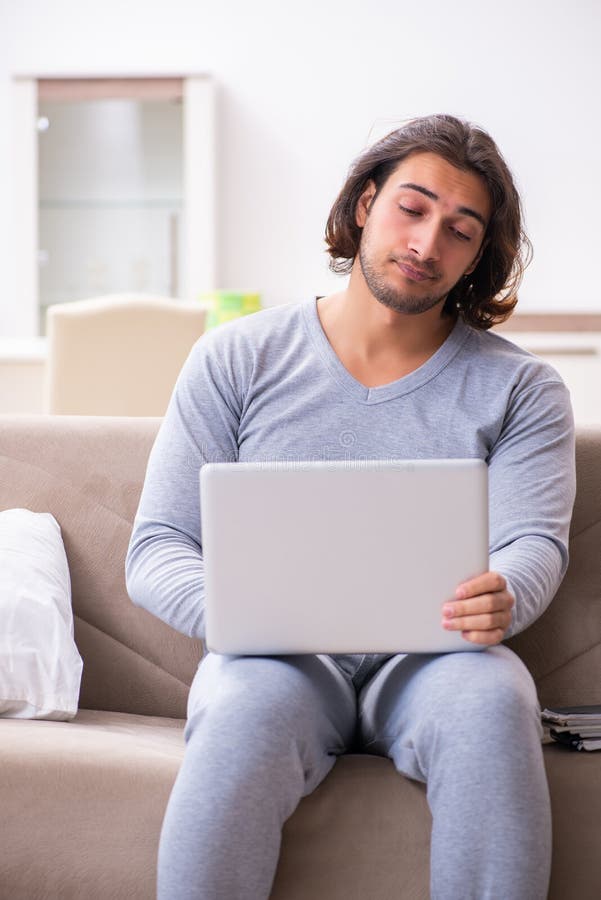 Young Male Employee Freelancer Working from Home Stock Photo - Image of ...