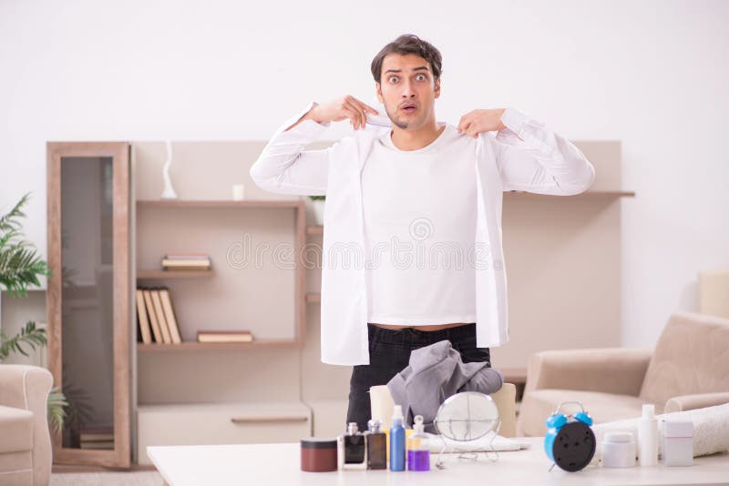 Young Male Employee Getting Up Late at Home Stock Photo - Image of ...