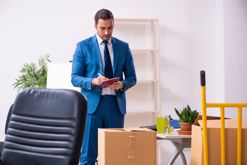 Young Male Employee in Moving Concept Stock Photo - Image of cargo ...