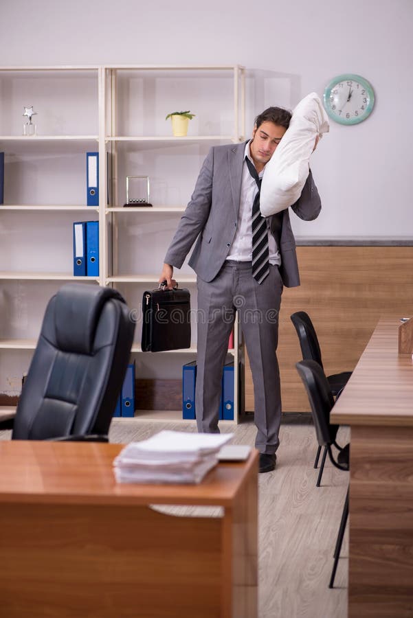 Young Male Employee Sleeping at Workplace Stock Image - Image of ...