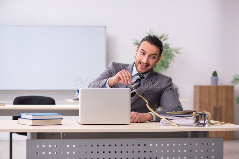 Young Male Employee with Snake in the Office Stock Photo - Image of ...