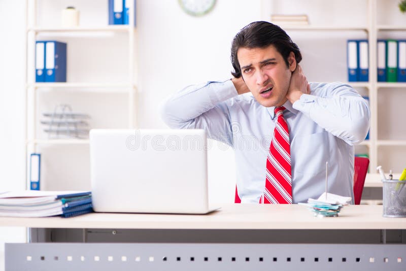 The Man Employee Suffering from Excessive Work Stock Image - Image of ...