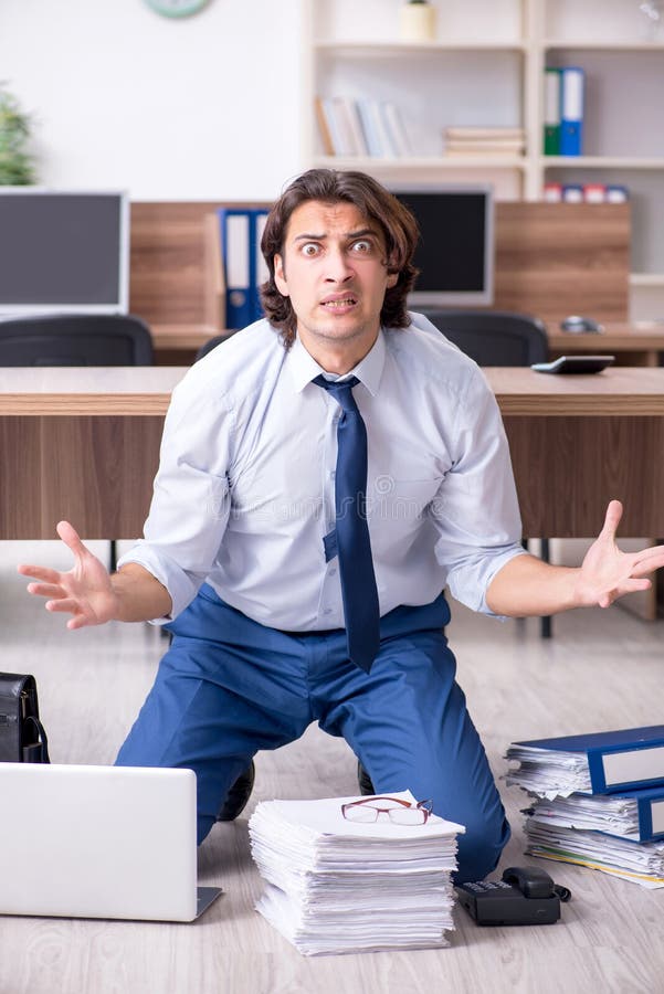 Young Male Employee and Too Many Work in the Office Stock Image - Image ...