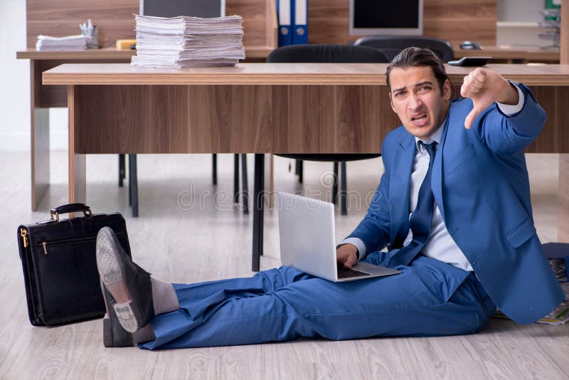 Young Male Employee and Too Many Work in the Office Stock Image - Image ...