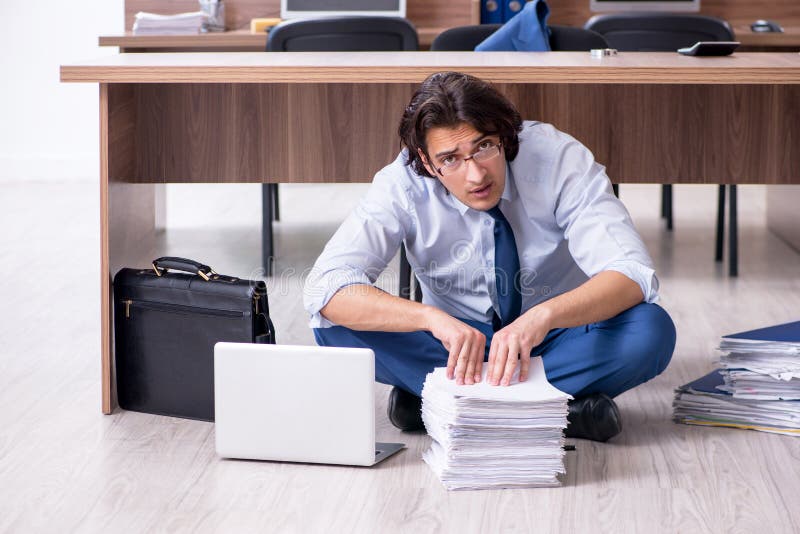 Young Male Employee and Too Many Work in the Office Stock Photo - Image ...