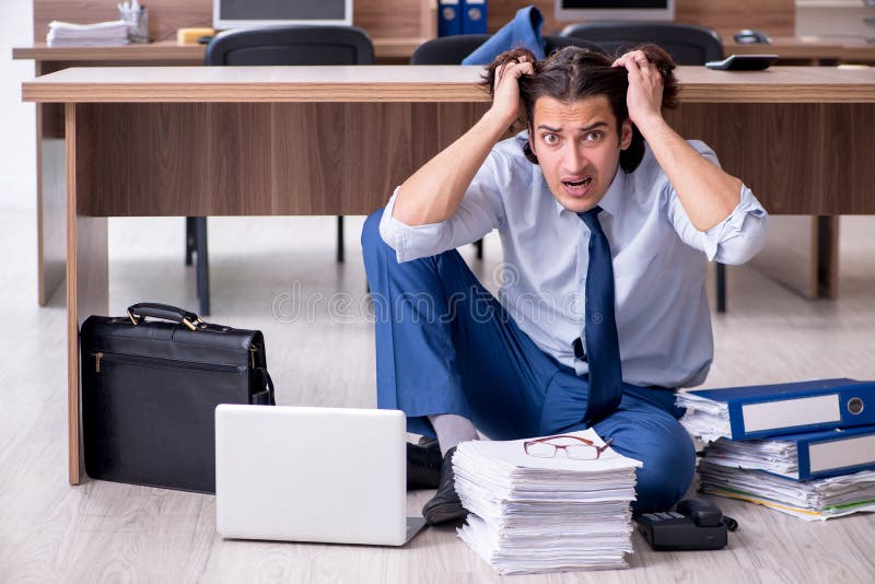 Young Male Employee and Too Many Work in the Office Stock Image - Image ...