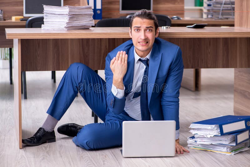 Young Male Employee and Too Many Work in the Office Stock Image - Image ...