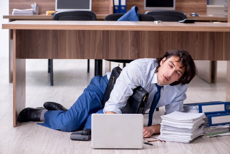 Young Male Employee and Too Many Work in the Office Stock Image - Image ...