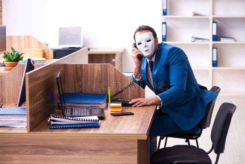 Young Male Employee Wearing Mask in the Office Stock Photo - Image of ...