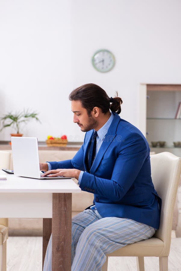 Young Male Employee Working from House in Self-isolation Concept Stock ...
