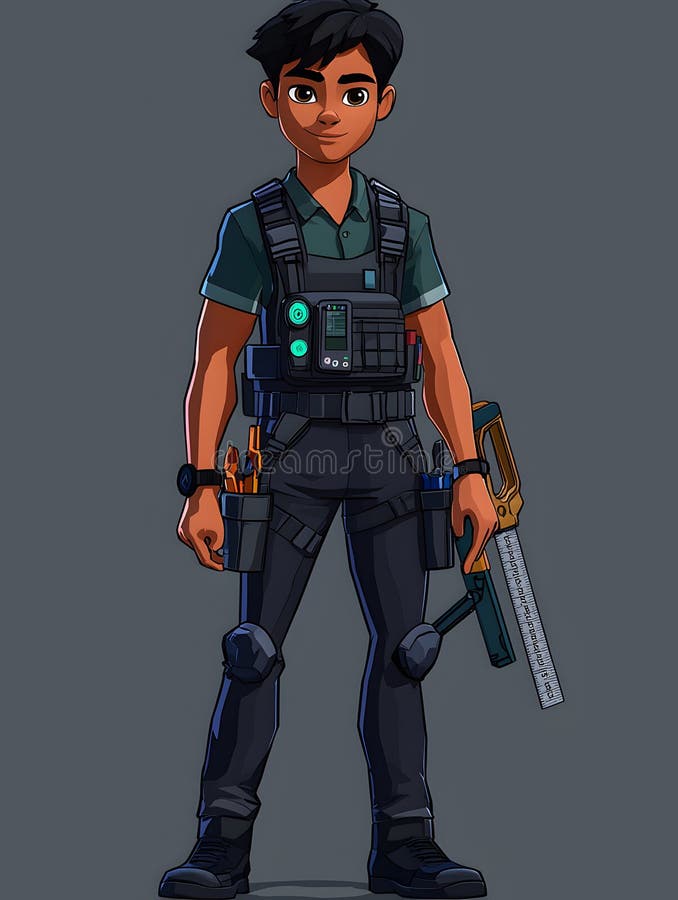 Young Male Engineer Character in Tactical Gear Stock Photo - Image of ...