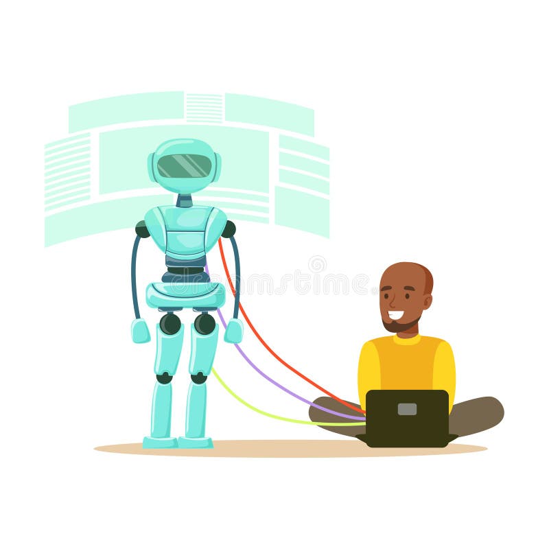 Boy Controlling His Robot with Mobile Phone, Future Technology Concept ...