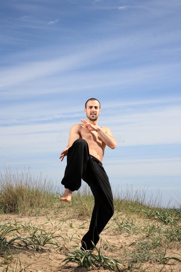 Young Male Fighter Exercise Outdoor Stock Image - Image of foot ...