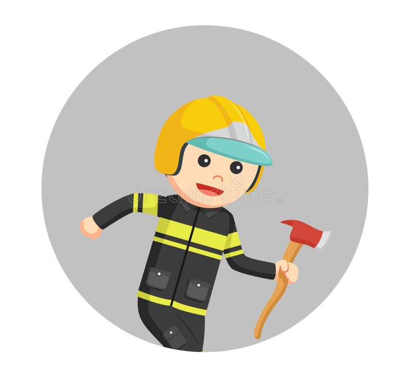 Firefighter Running To Fire with Hatchet Stock Vector - Illustration of ...