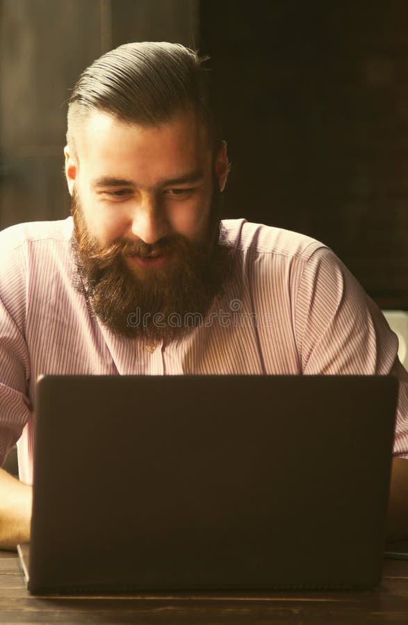 Young Male Freelancer Working With Laptop Computer Stock Image Image