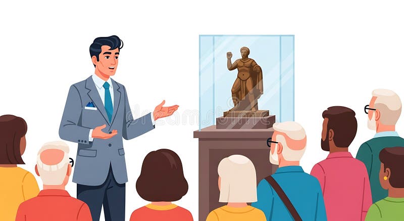 Museum Tour Guide Explaining Exhibit To Diverse Group Stock ...