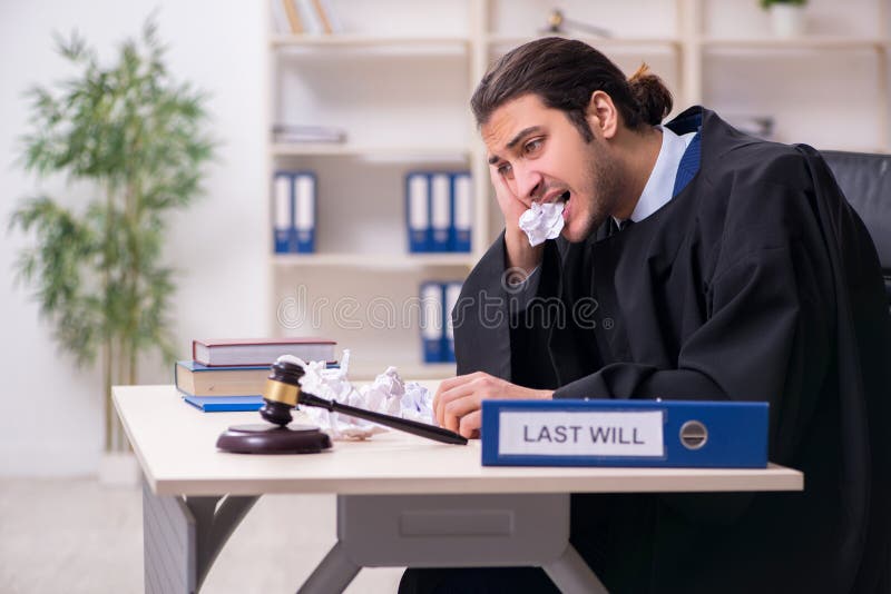 Young Male Judge Working in Courthouse Stock Photo - Image of documents ...