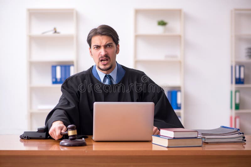 Young Male Judge Working in the Courtroom Stock Image - Image of office ...