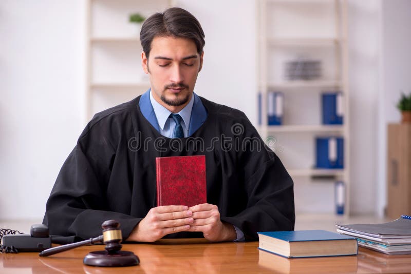 Young Male Judge Working in the Courtroom Stock Image - Image of ...