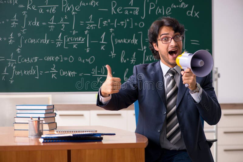 The Young Male Math Teacher in Classroom Stock Image - Image of high ...