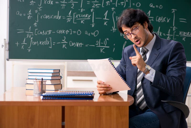 The Young Male Math Teacher in Classroom Stock Photo - Image of math ...