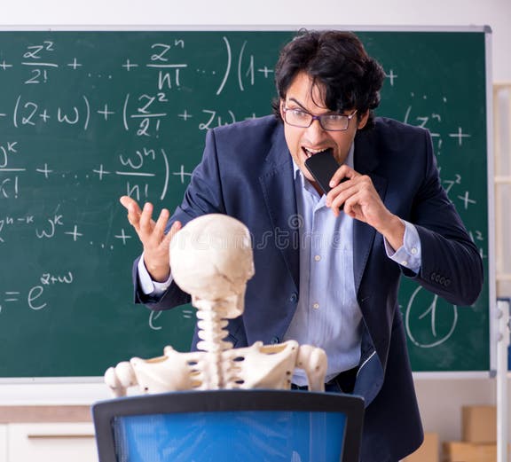 Young Male Math Teacher and Student Skeleton Stock Image - Image of ...