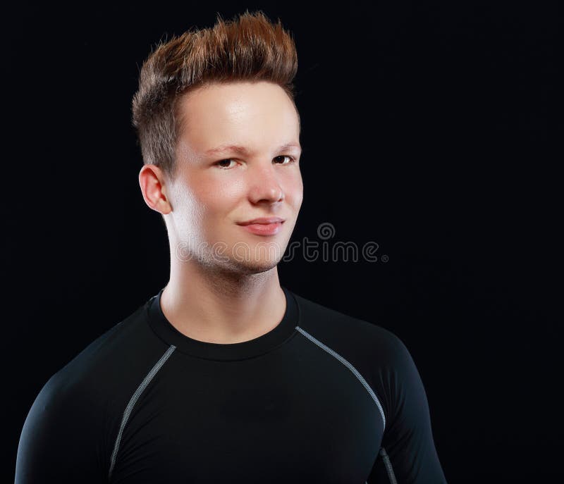 Guy Male Model Long Hair Posing Studio Black Background White T Shirt ...