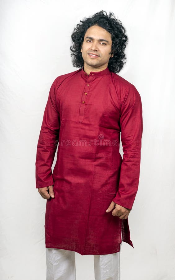 Young Male Model Wearing Red Kurta Stock Image - Image of fashion ...