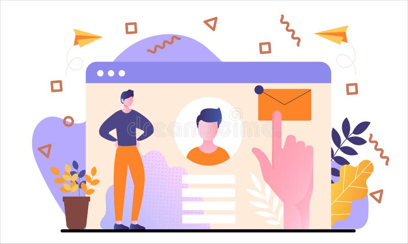 Young Male Office Worker is Working with Emails on Compute Stock Vector ...