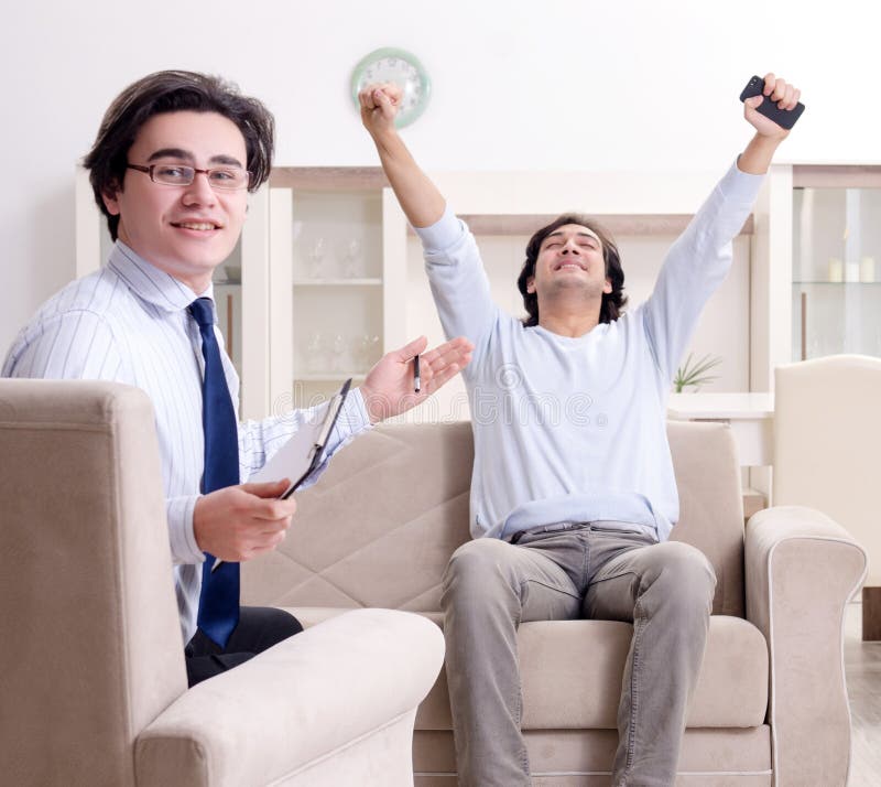 Young Male Patient Discussing with Psychologist Personal Problem Stock ...