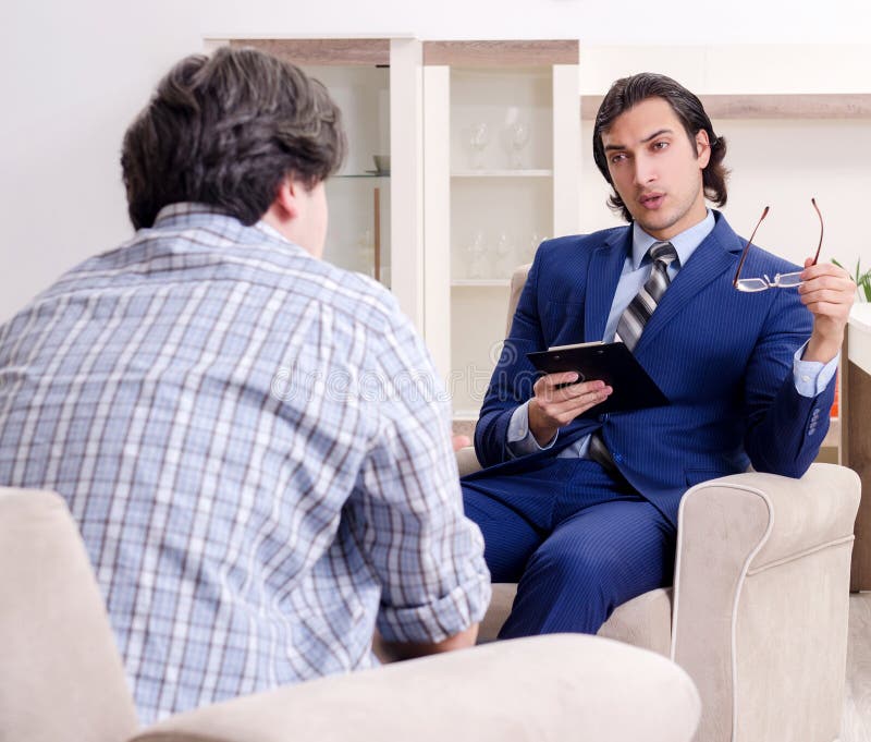 Young Male Patient Discussing with Psychologist Personal Problem Stock ...
