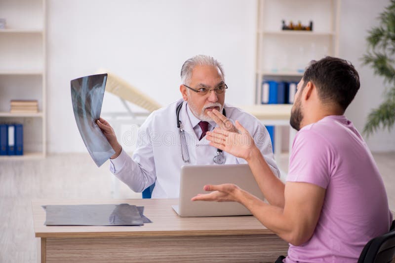 Young Male Patient Visiting Old Male Doctor Radiologist Stock Photo ...