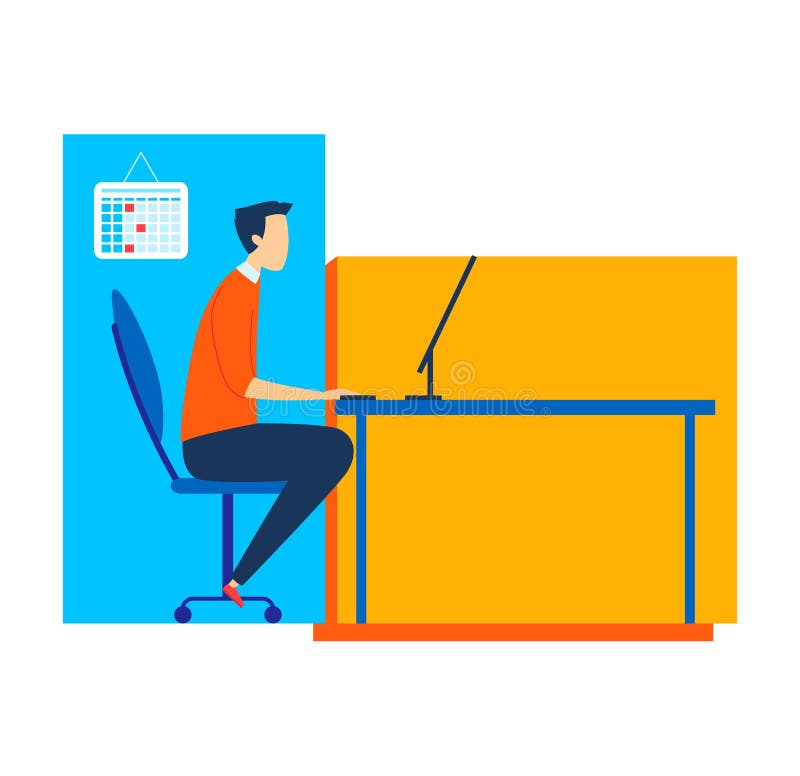 Young Male Professional Working at Desk with Computer. Office Worker ...