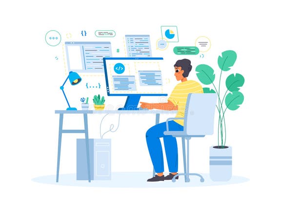 Young Male Programmer, Geek Character Develop Database or Software. Teenager Developer ...