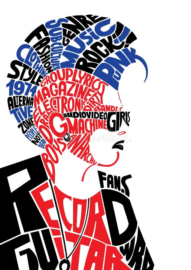 Young Male Punk Subculture Typographic Portrait Stock Illustration ... Young Male Punk Subculture Typographic Portrait Stock Illustration ...