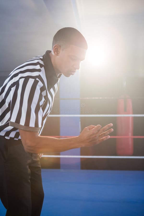 Young Male Referee Gesturing in Boxing Ring Stock Image - Image of dark ...