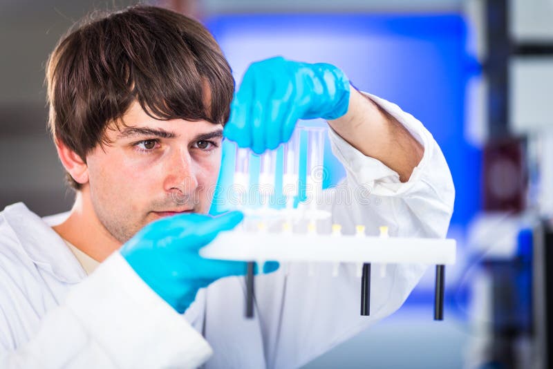 Young Male Researcher in a Lab Stock Photo - Image of flask, chemical ...