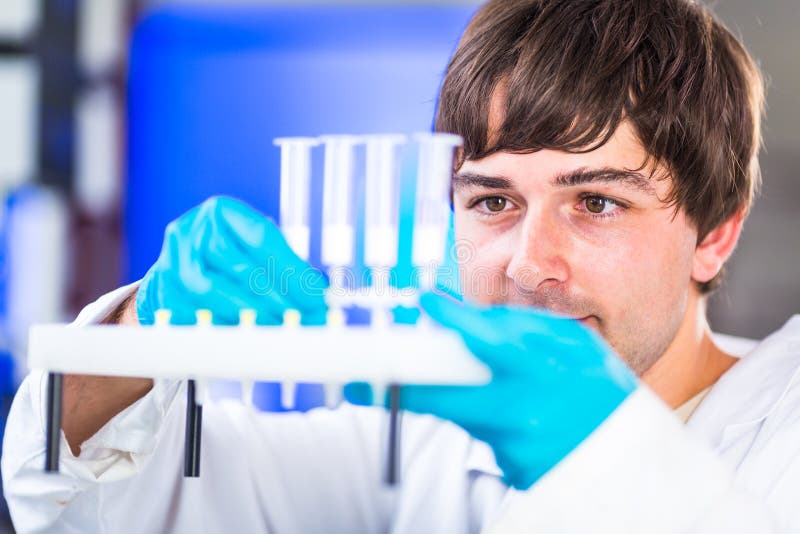 Young Male Researcher in a Lab Stock Image - Image of flask, medicine ...