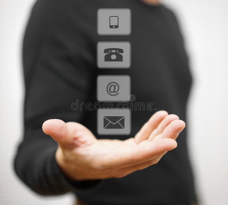 Young Male Showing Contact and Support Icons Stock Photo - Image of ...