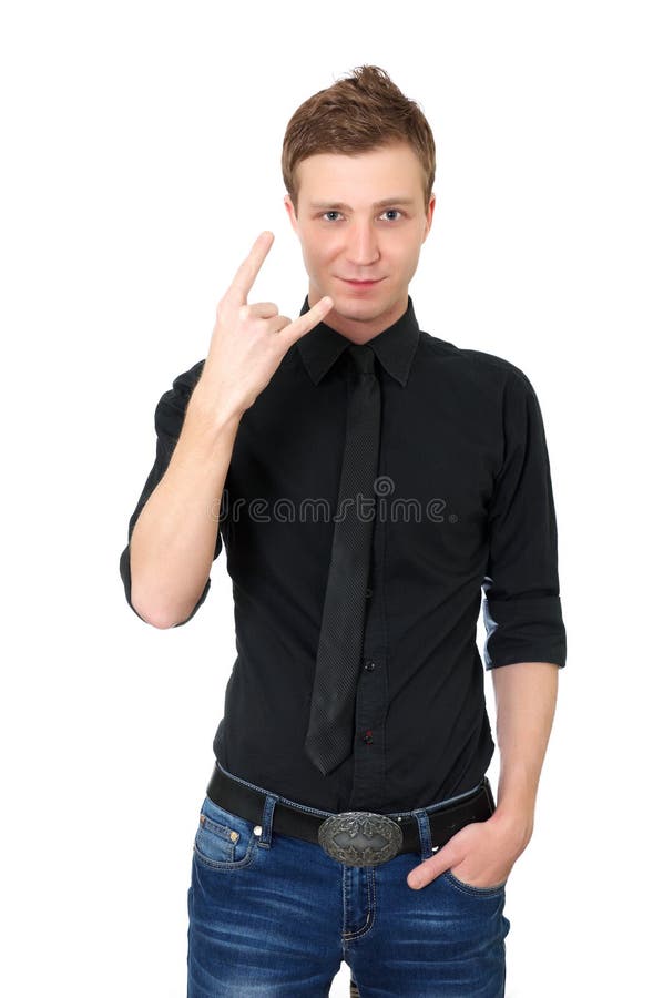 Young Male Showing Rock Hand Stock Photo - Image of communication ...