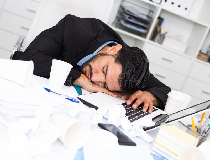 Young Male is Sleeping at Work Place Stock Image - Image of project ...