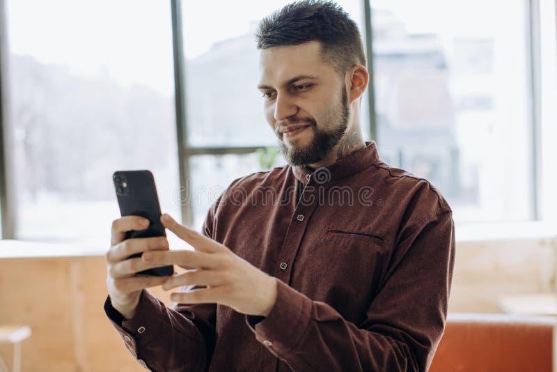 Young Male Student Communicates on Social Networks Stock Photo - Image ...