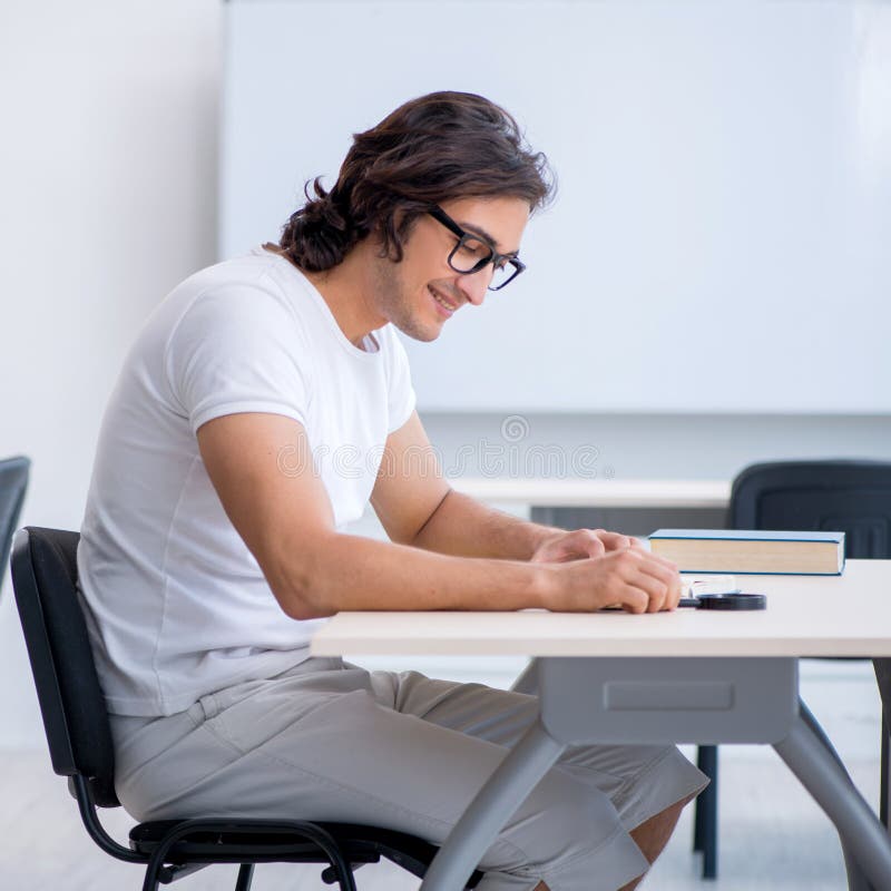 Young Male Student in Front of Whiteboard Stock Image - Image of desk ...