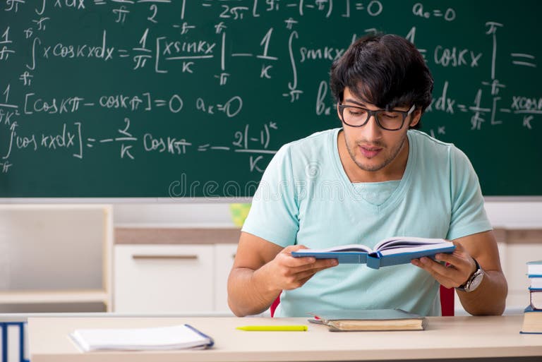 The Young Male Student Mathematician in Front of Chalkboard Stock Image ...