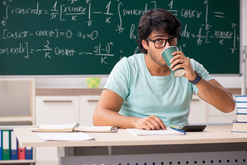 The Young Male Student Mathematician in Front of Chalkboard Stock Image ...