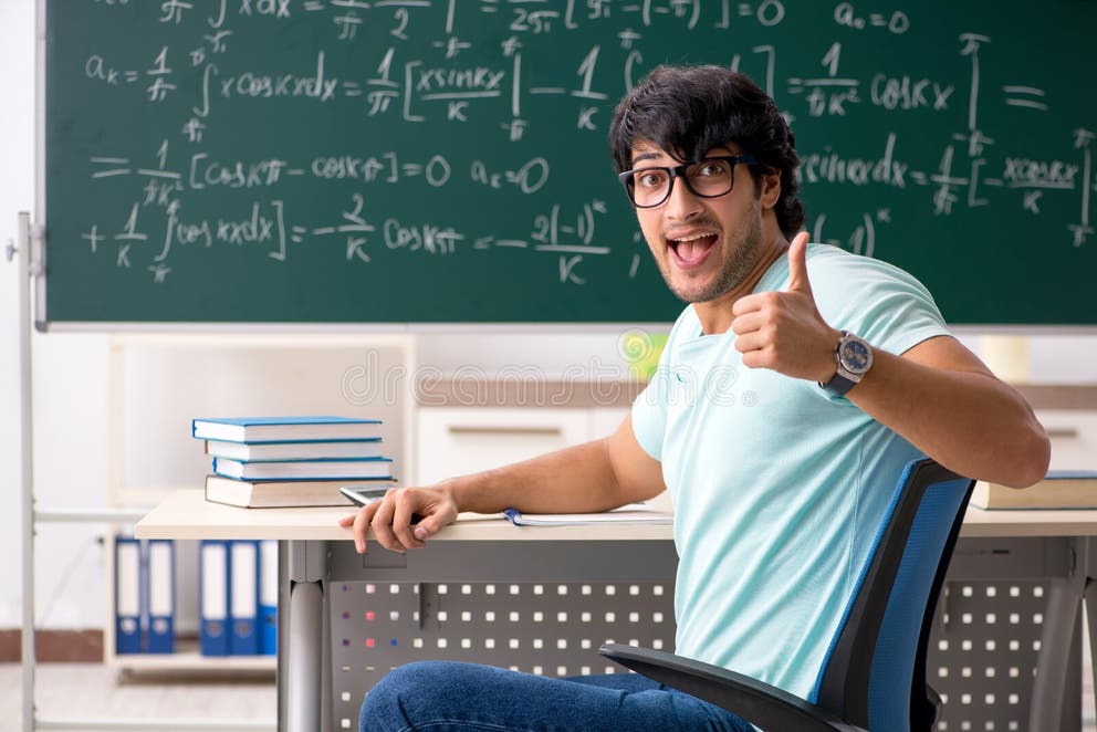 The Young Male Student Mathematician in Front of Chalkboard Stock Image ...