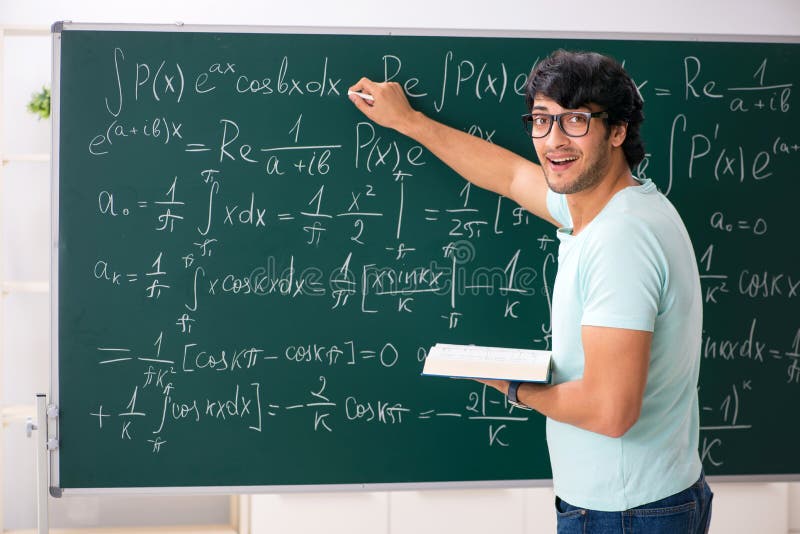 The Young Male Student Mathematician in Front of Chalkboard Stock Image ...
